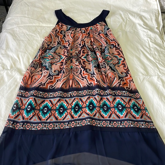 Enfocus Studio | Dresses | Paisley Orangeblue Sheer Overlay Cocktail ...